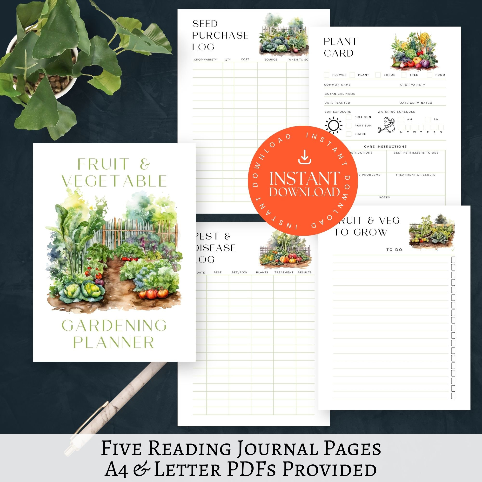 Fruit and Vegetable Gardener Bundle, DOWNLOAD, Garden Journal, Watering ...