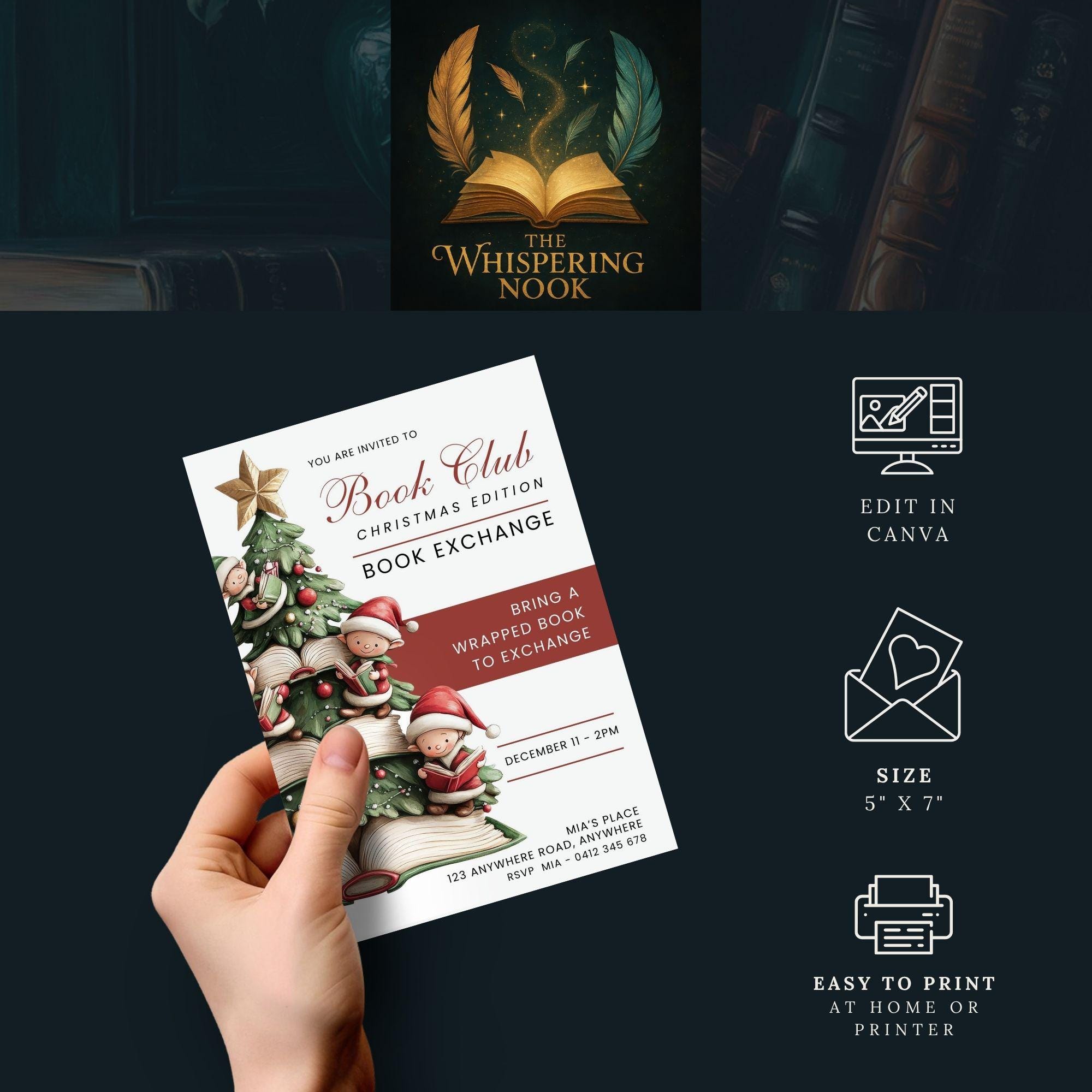 Book Swap Invite, CANVA TEMPLATE, Holiday Book Exchange, Editable Book ...