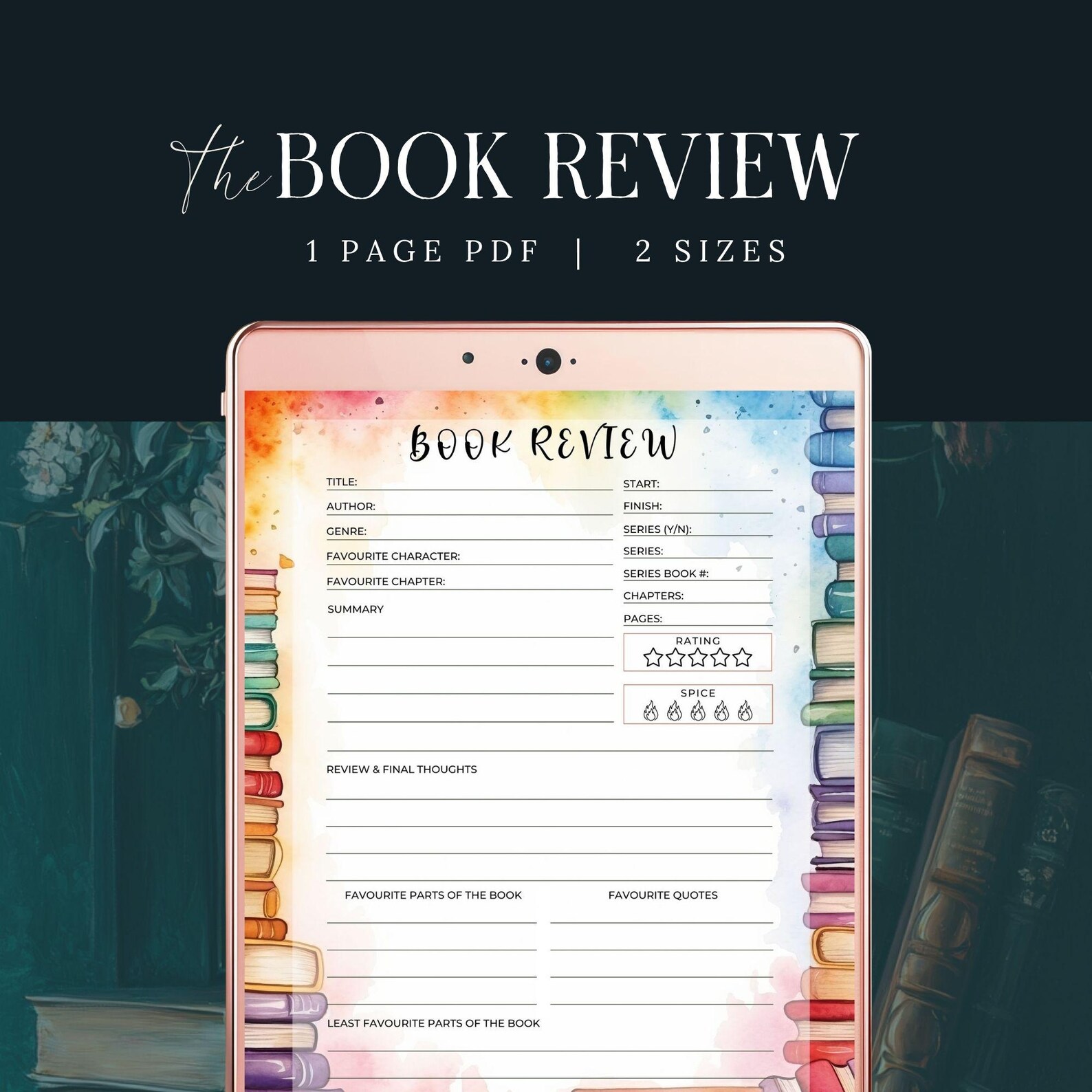 Bright Book Review Log, INSTANT DOWNLOAD, Book Club Kit Journal ...