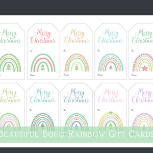 Boho Christmas Rainbow Printable Gift Tags, Christmas Gift Tag, Holiday ...