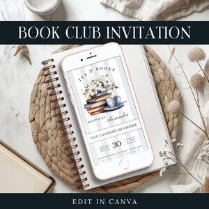 Book Club Month Digital Invitation Template, CANVA, Editable Invite for ...