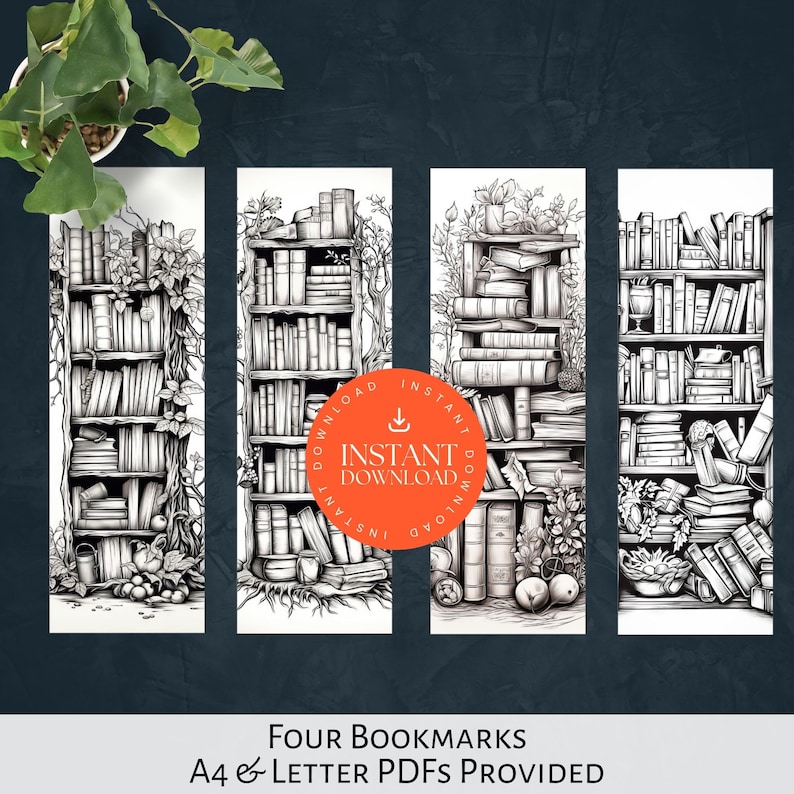 Colour in Bookshelf Bookmarks, INSTANT DOWNLOAD, Coloring in Bookmarks ...