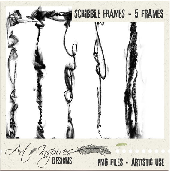 Scribble Black Grunge PNG Frames Set of 5 Scrapbooking | Etsy