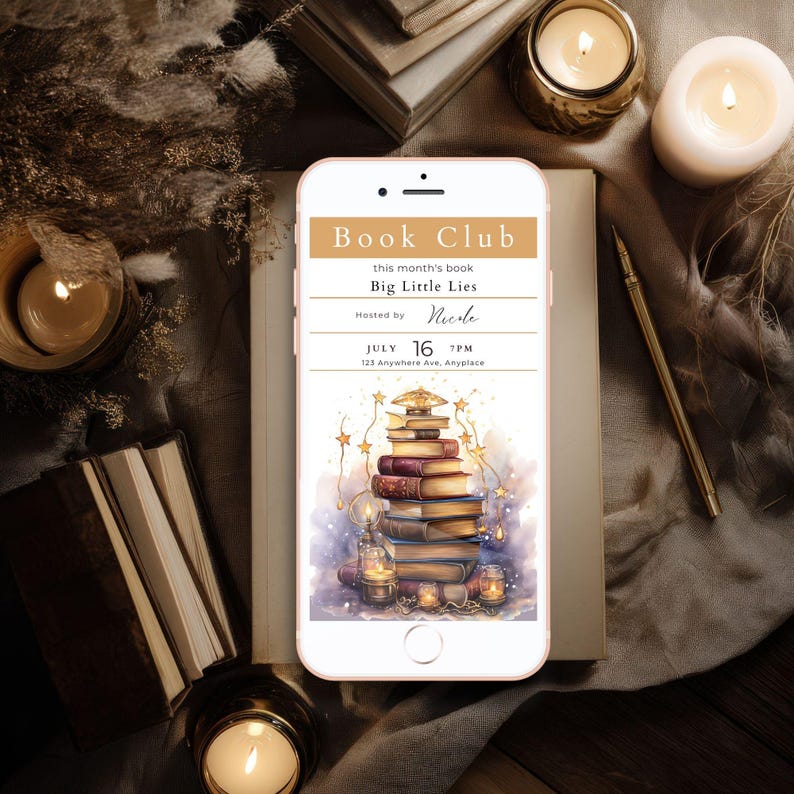 Book Club Digital Invitation Template, CANVA, Editable Invite for Text ...