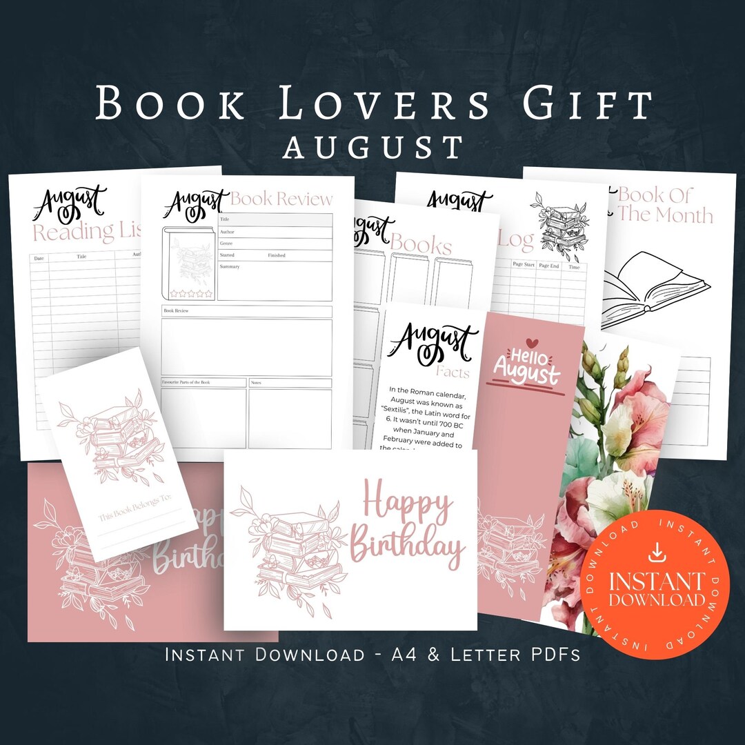 August Book Lover Gifts, Book Club Gift, Printable Bookmarks, Bookplate ...