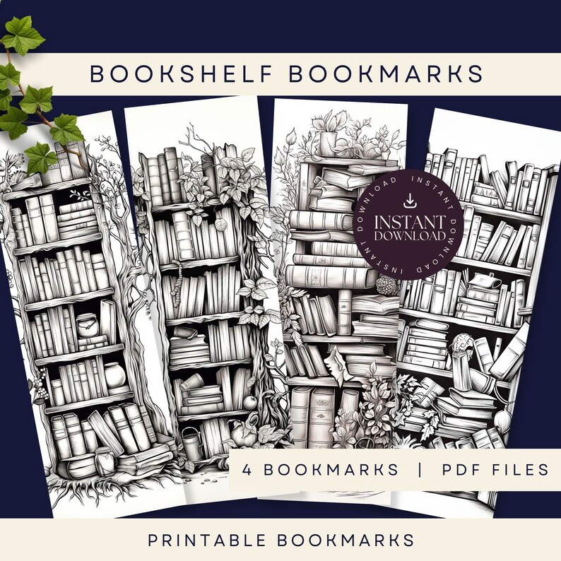 Colour in Bookshelf Bookmarks, INSTANT DOWNLOAD, Coloring in Bookmarks ...