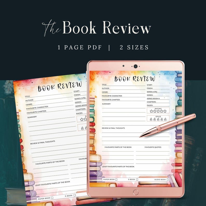 Bright Book Review Log, INSTANT DOWNLOAD, Book Club Kit Journal ...