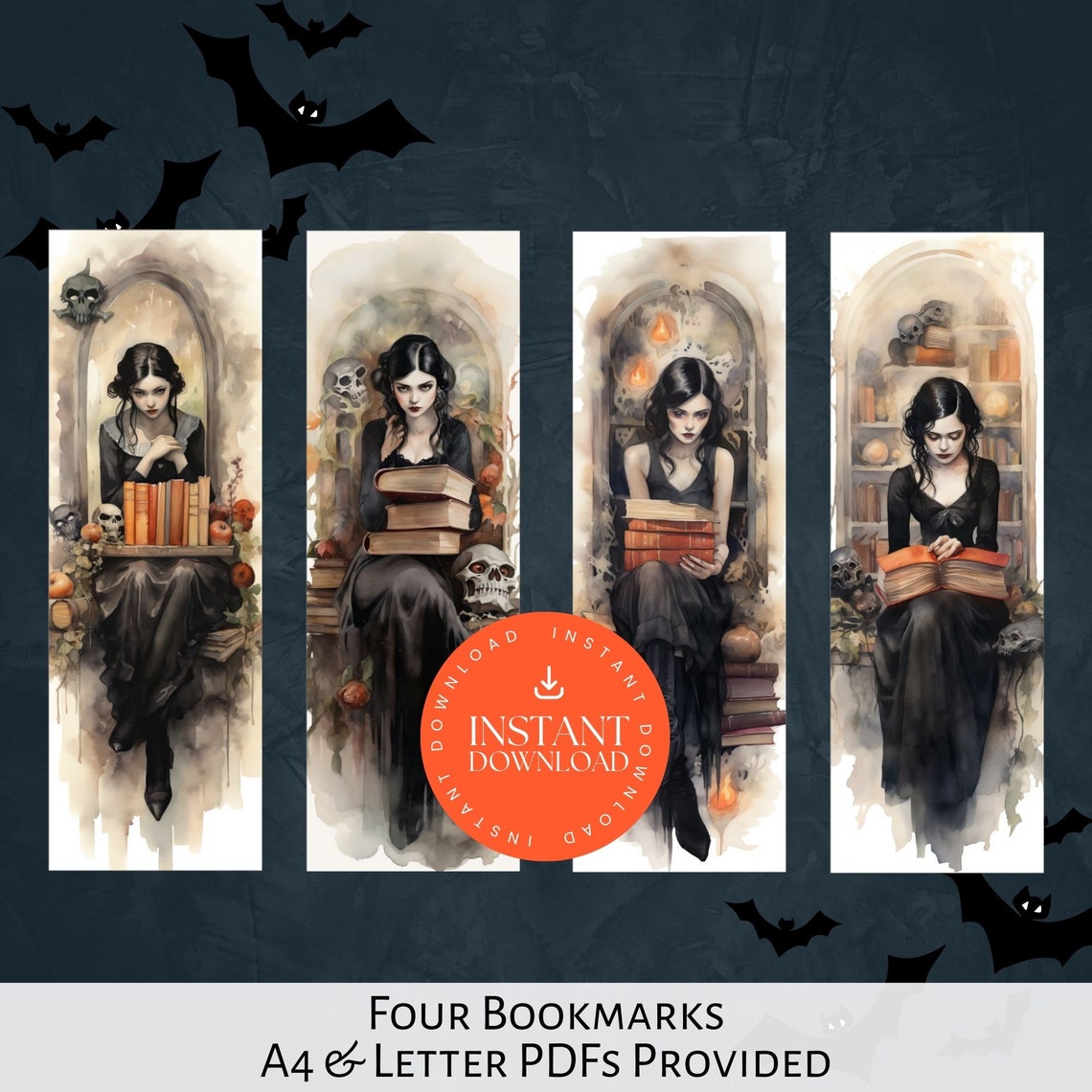 Gothic Book Pile Bookmarks INSTANT DOWNLOAD, Book Lovers Gift ...