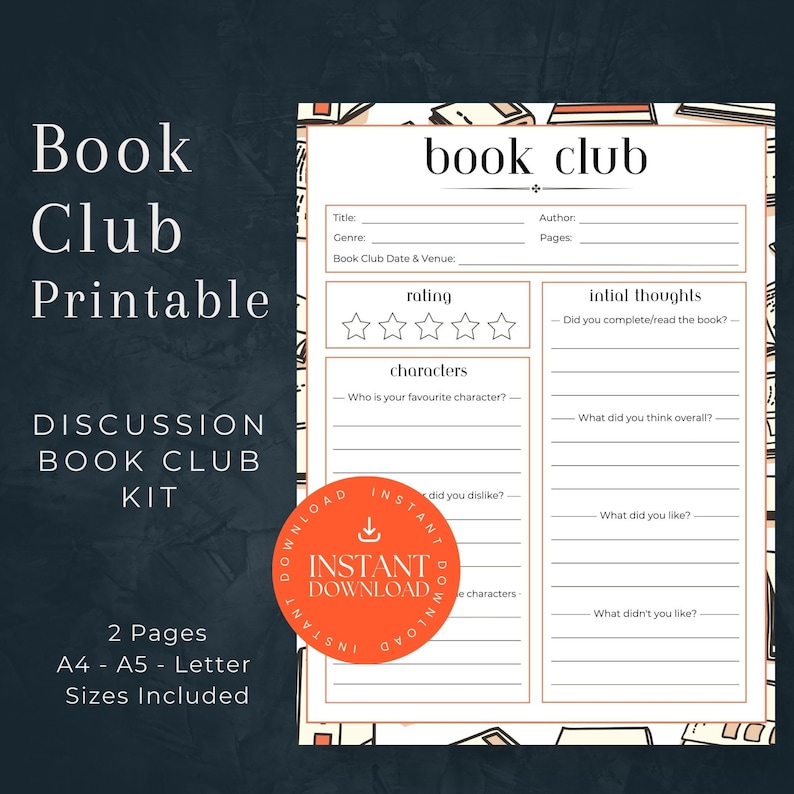 Book Club Printable Book Club Discussions DOWNLOAD - Etsy