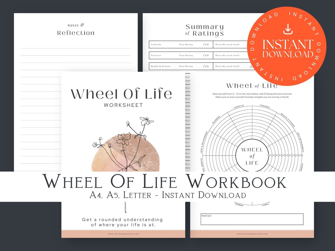 Wheel of Life Workbook, Self Care Printable, INSTANT DOWNLOAD, Self ...