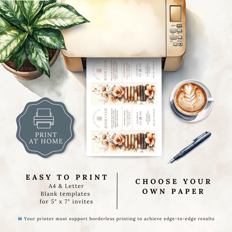 Floral Book Club Invitation, CANVA TEMPLATE, Book Stack Reading ...
