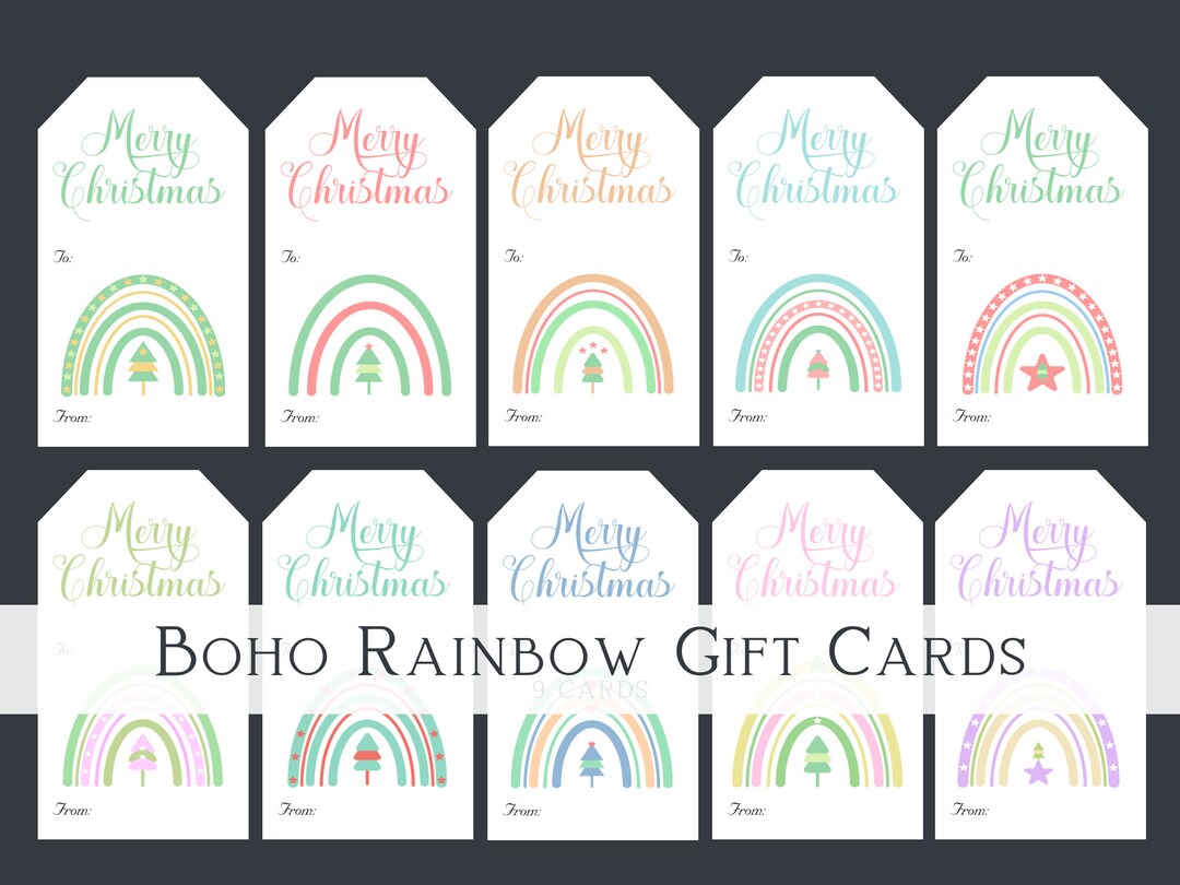 Boho Christmas Rainbow Printable Gift Tags, Christmas Gift Tag, Holiday ...