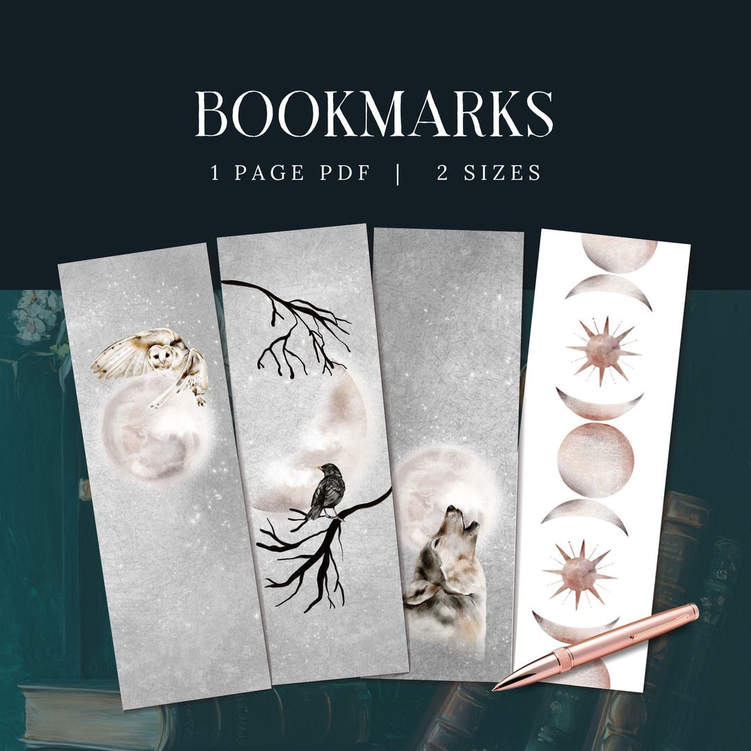 Moon Printable Bookmarks, Full Moon Book Gift, Lunar Bookmarks, Book ...
