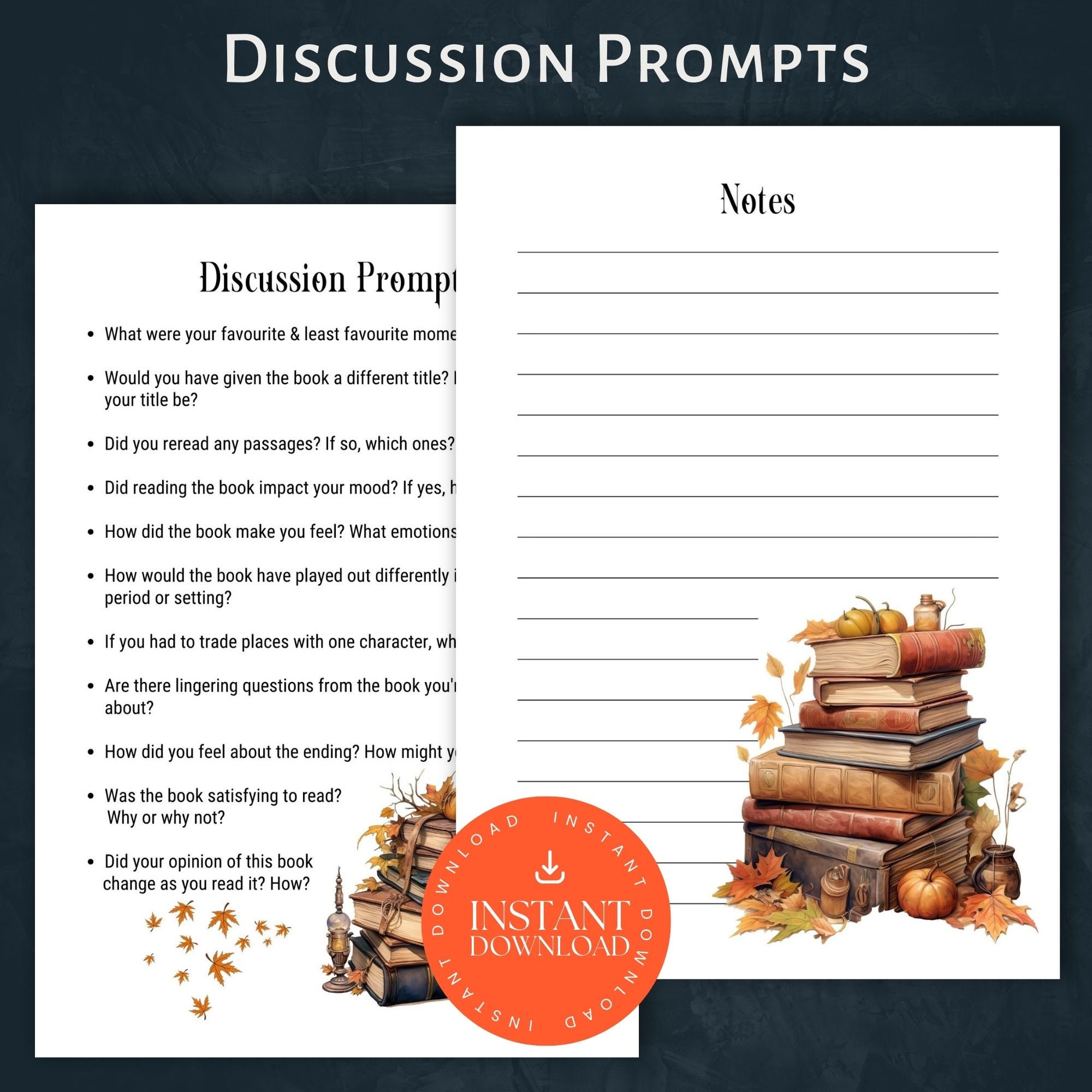 Fall Book Club Kit, INSTANT DOWNLOAD, Autumn Reading Group, Printable ...