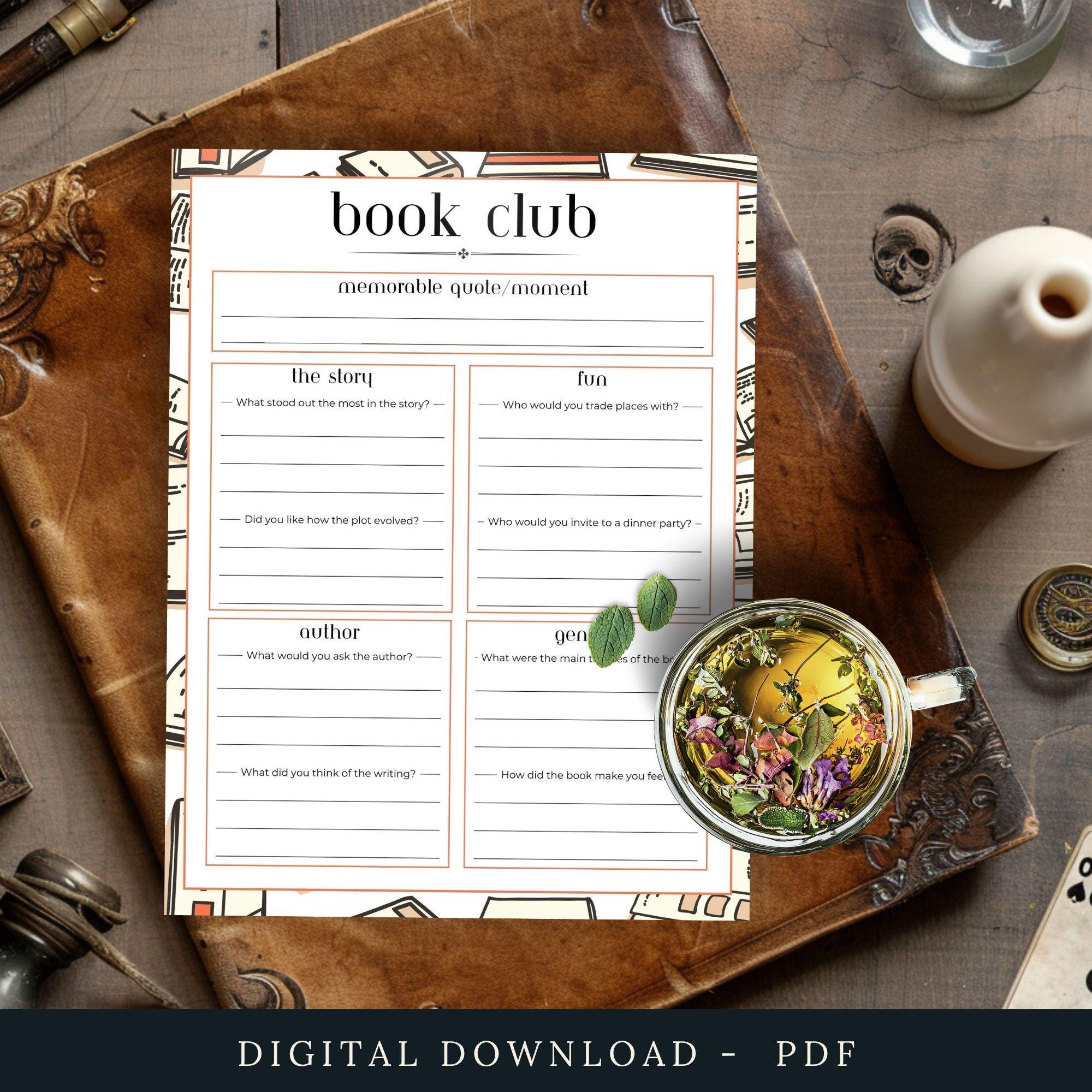 Book Club Printable, Book Club Discussions, DOWNLOAD, Questions for ...