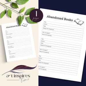 Abandoned Books Log, DNF Book PDF, Reading Journal, Unfinished Reads ...