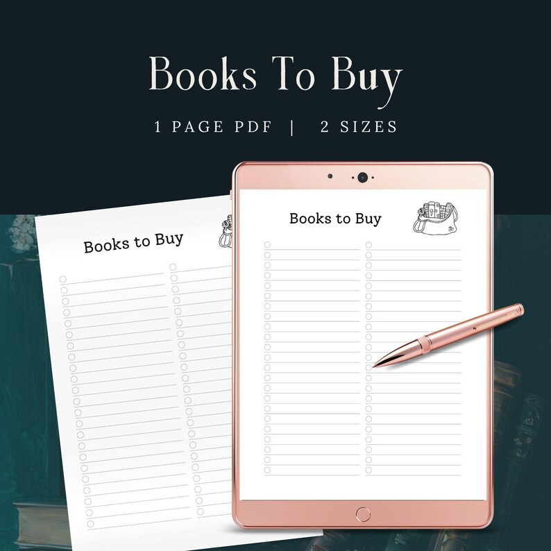 Book Shopping List Printable, INSTANT DOWNLOAD, Book Club Kit Journal ...