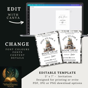 Book Swap Invitation, CANVA TEMPLATE, Book Club Themed Meeting ...