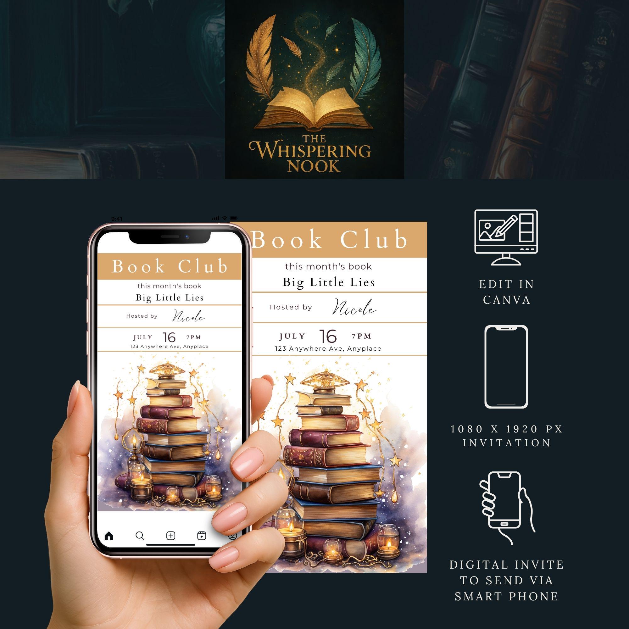 Book Club Digital Invitation Template, CANVA, Editable Invite for Text ...