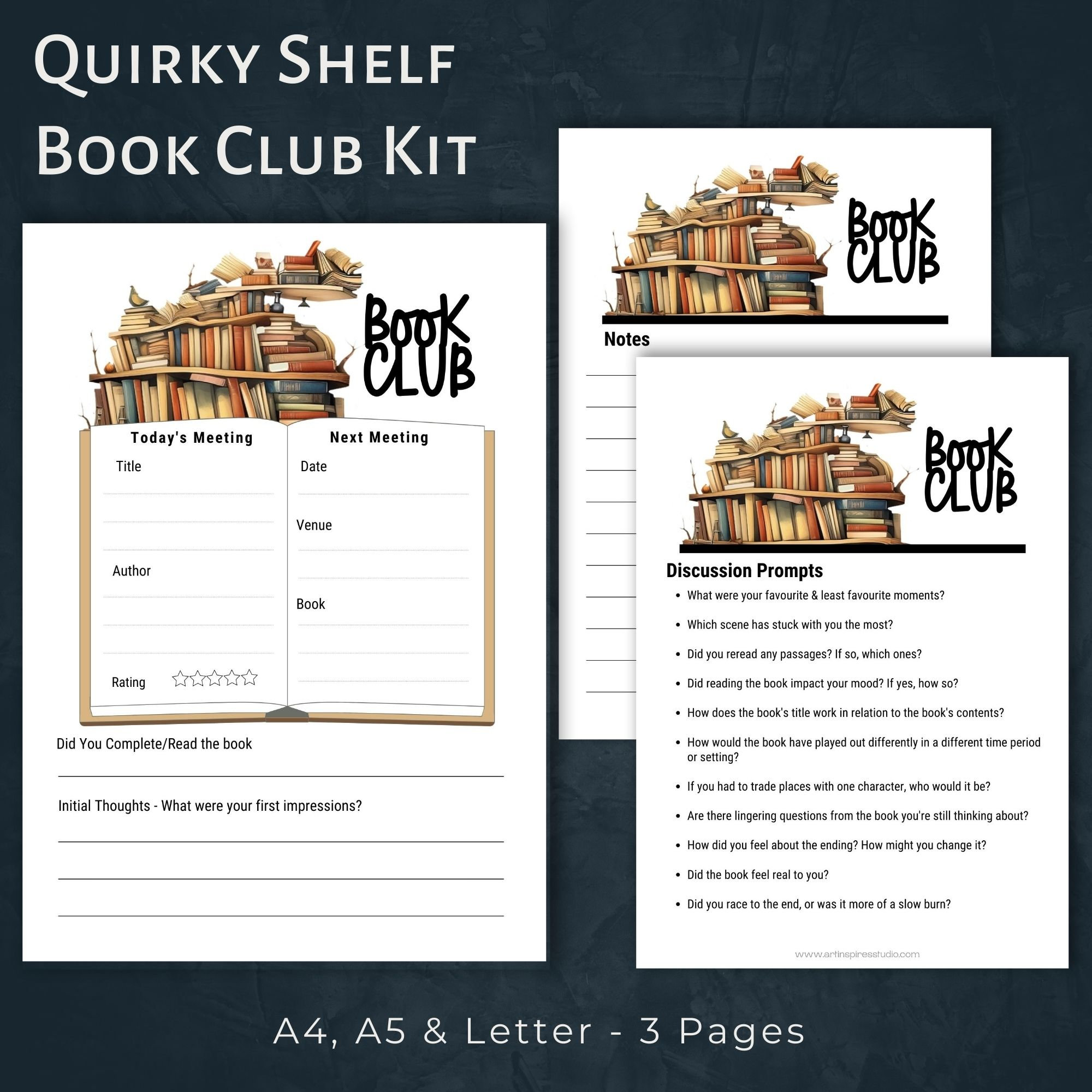 Book Club Kit, INSTANT DOWNLOAD, Reading Group Resources, Printable ...