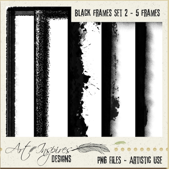 Black Grunge PNG Frames 2 Set of 5 Scrapbooking - Etsy