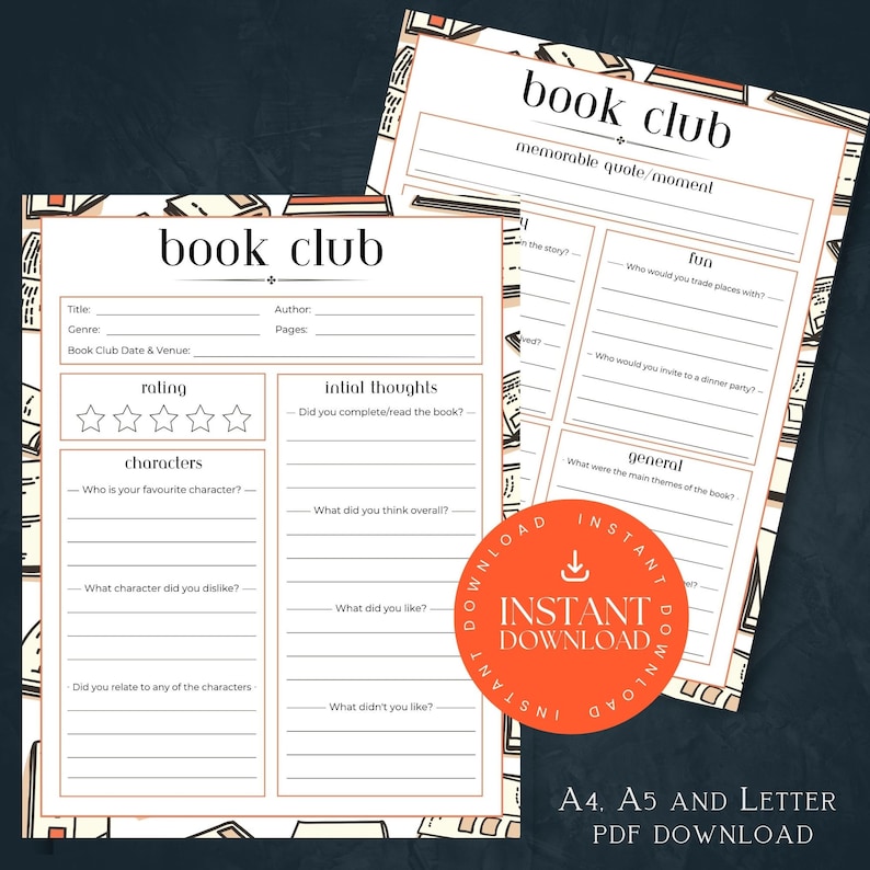 Book Club Printable Book Club Discussions DOWNLOAD - Etsy
