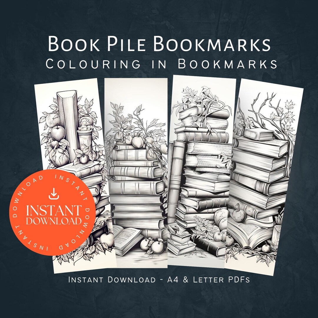 Colour in Book Pile Bookmarks, INSTANT DOWNLOAD, Coloring in Bookmarks ...