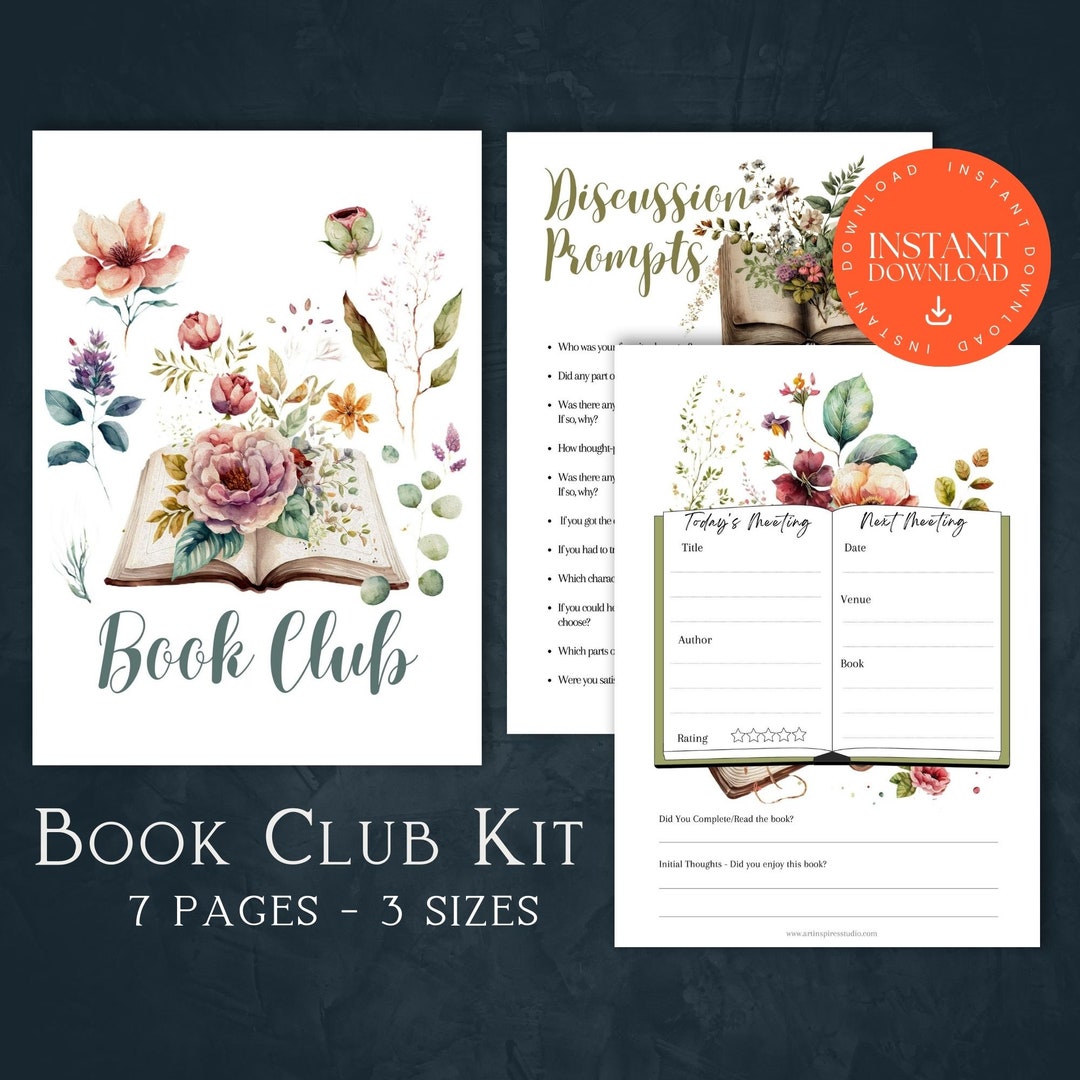 Floral Book Club Kit, INSTANT DOWNLOAD. Book Club Discussion, Bookmarks ...