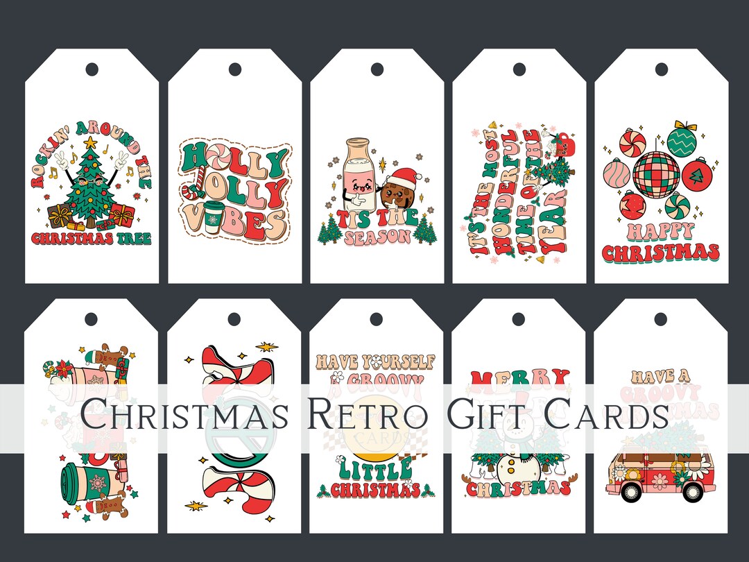 Retro Printable Gift Tags, Christmas Gift Tag, Holiday Tags, Printable ...