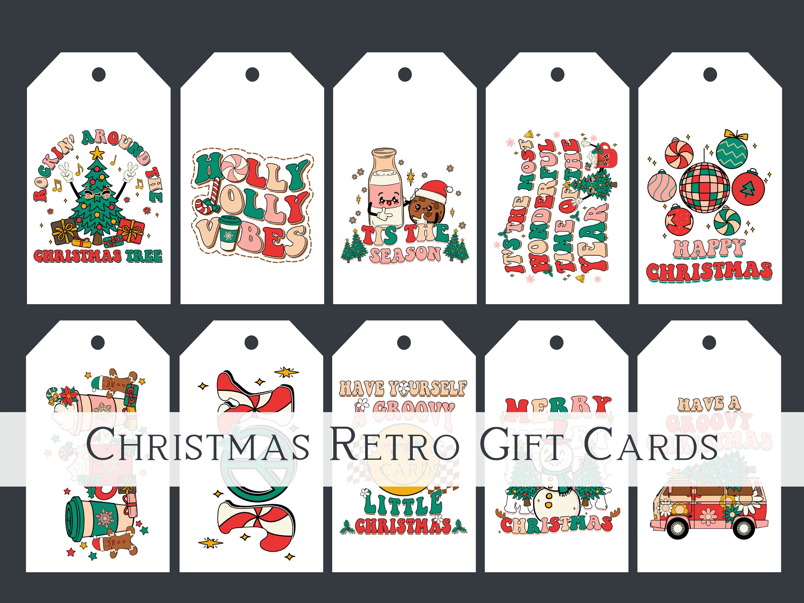 Retro Printable Gift Tags, Christmas Gift Tag, Holiday Tags, Printable ...