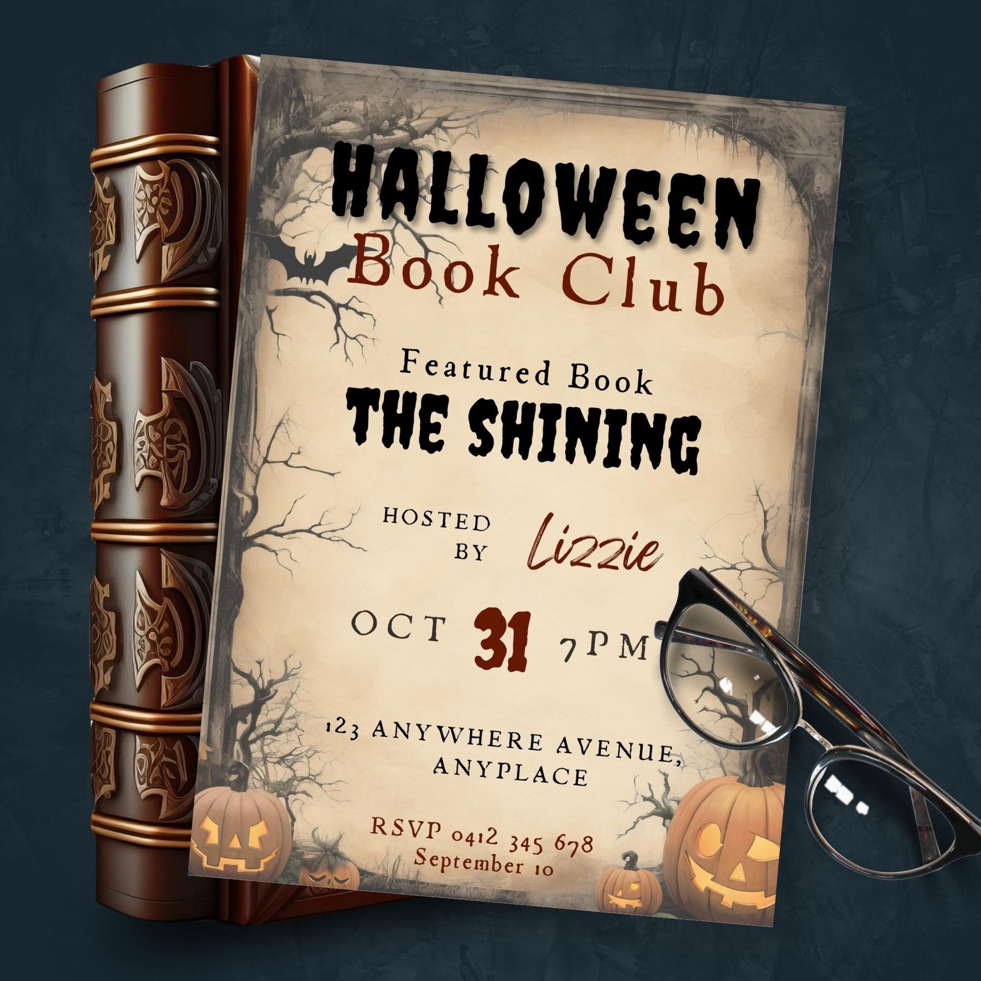 Halloween Book Club Invitation Template, CANVA, Editable Invite ...