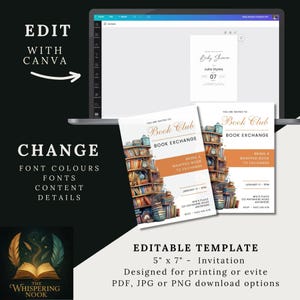 Book Swap Invite Template, CANVA, Holiday Book Exchange, Editable Book ...