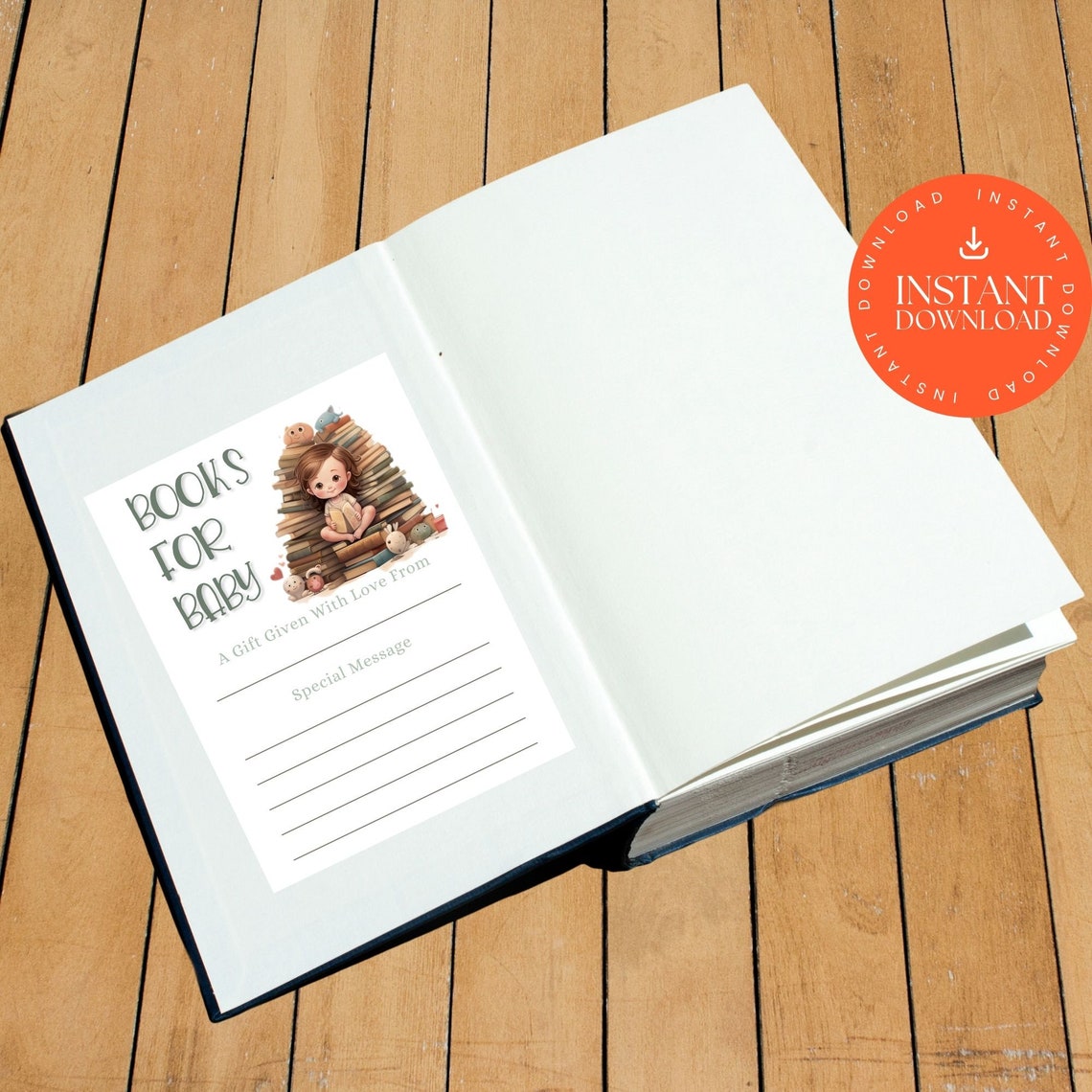 Book Pile Baby Bookplate, INSTANT DOWNLOAD, Books Baby Shower, Library ...