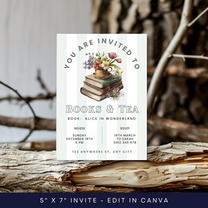 Book and Tea Invitation, CANVA TEMPLATE, Book Club Printable, Editable ...