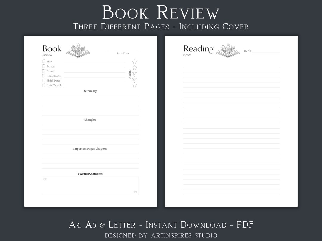 Printable Book Review Kit, Reading Journal, Book Printable, Reading ...