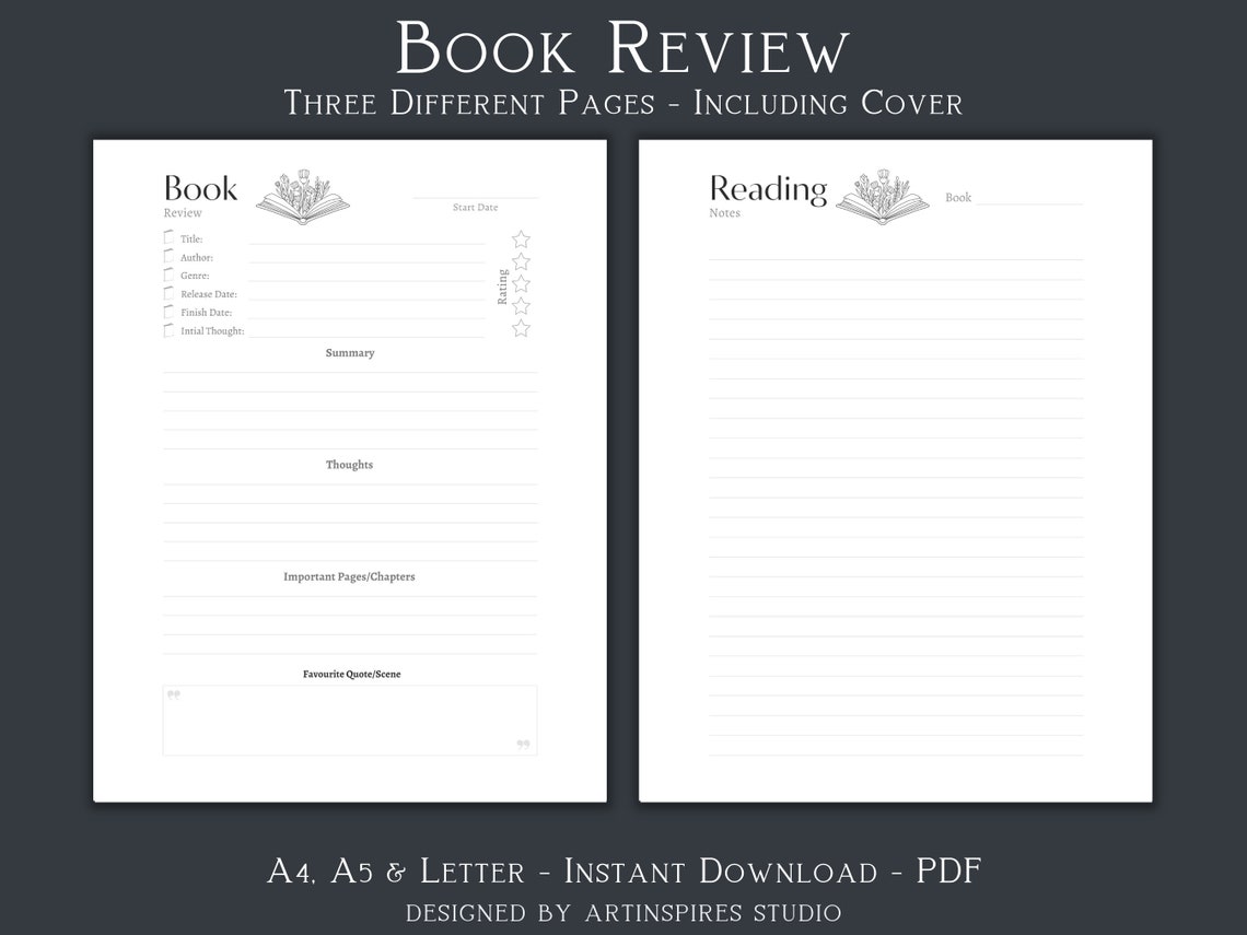 Printable Book Review Kit, Reading Journal, Book Printable, Reading ...