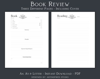 Book Review Printable Sheet Book Journal Reading Planner - Etsy