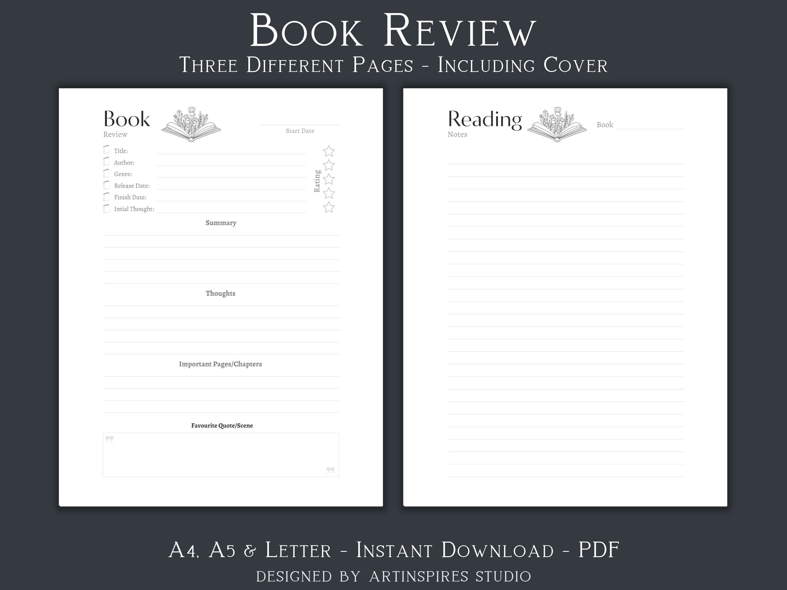 Printable Book Review Kit, Reading Journal, Book Printable, Reading ...