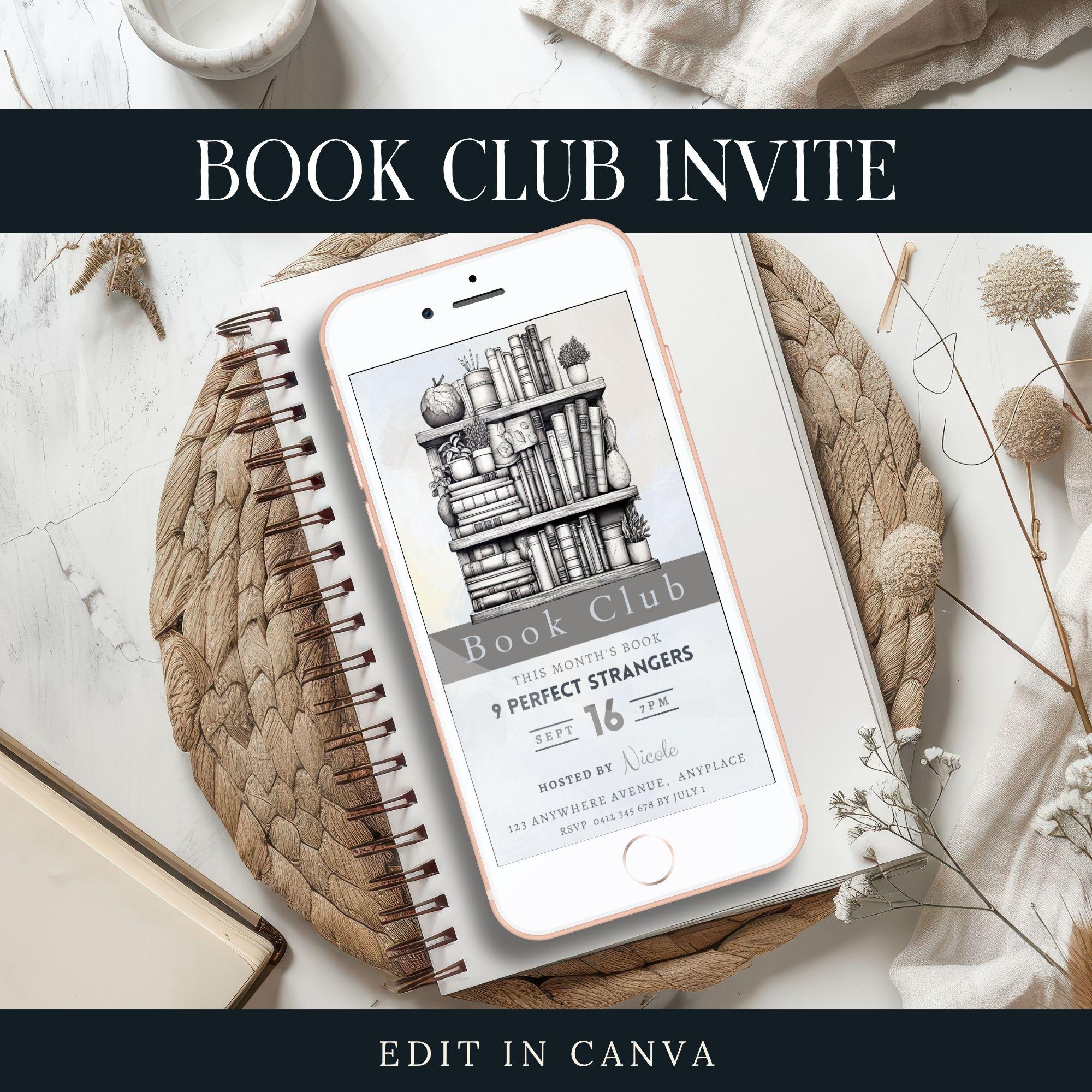 Book Club Digital Invitation Template, CANVA, Editable Invite for Text ...
