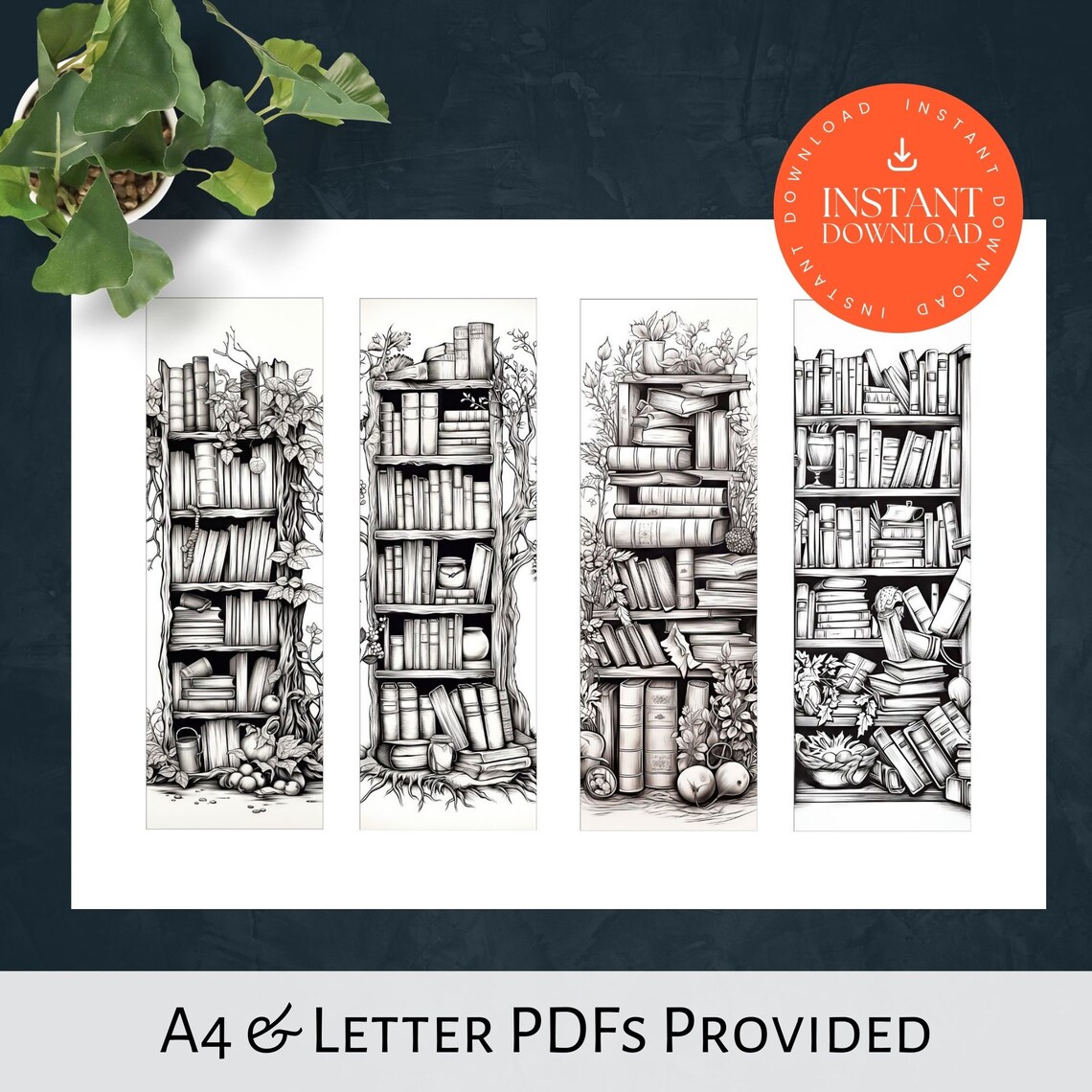 Colour in Bookshelf Bookmarks, INSTANT DOWNLOAD, Coloring in Bookmarks ...