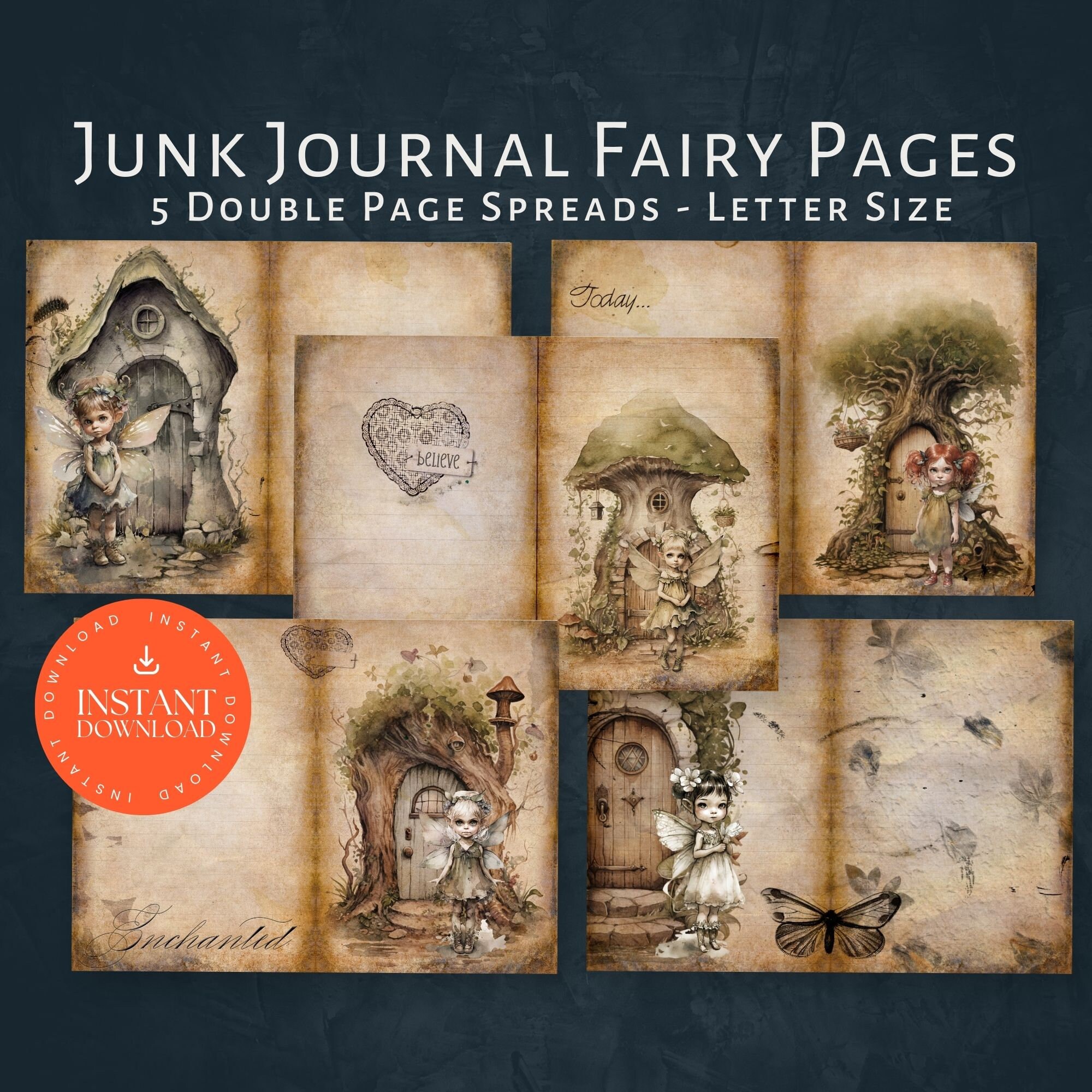 Fairy Junk Journal Page Kit, INSTANT DOWNLOAD, Vintage Ephemera, Grunge ...