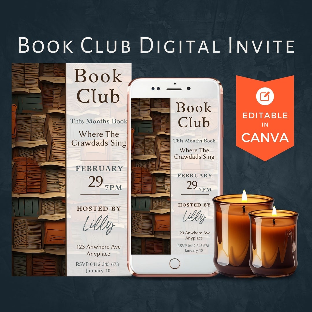 Book Club Month Digital Invitation Template, CANVA, Editable Invite for ...