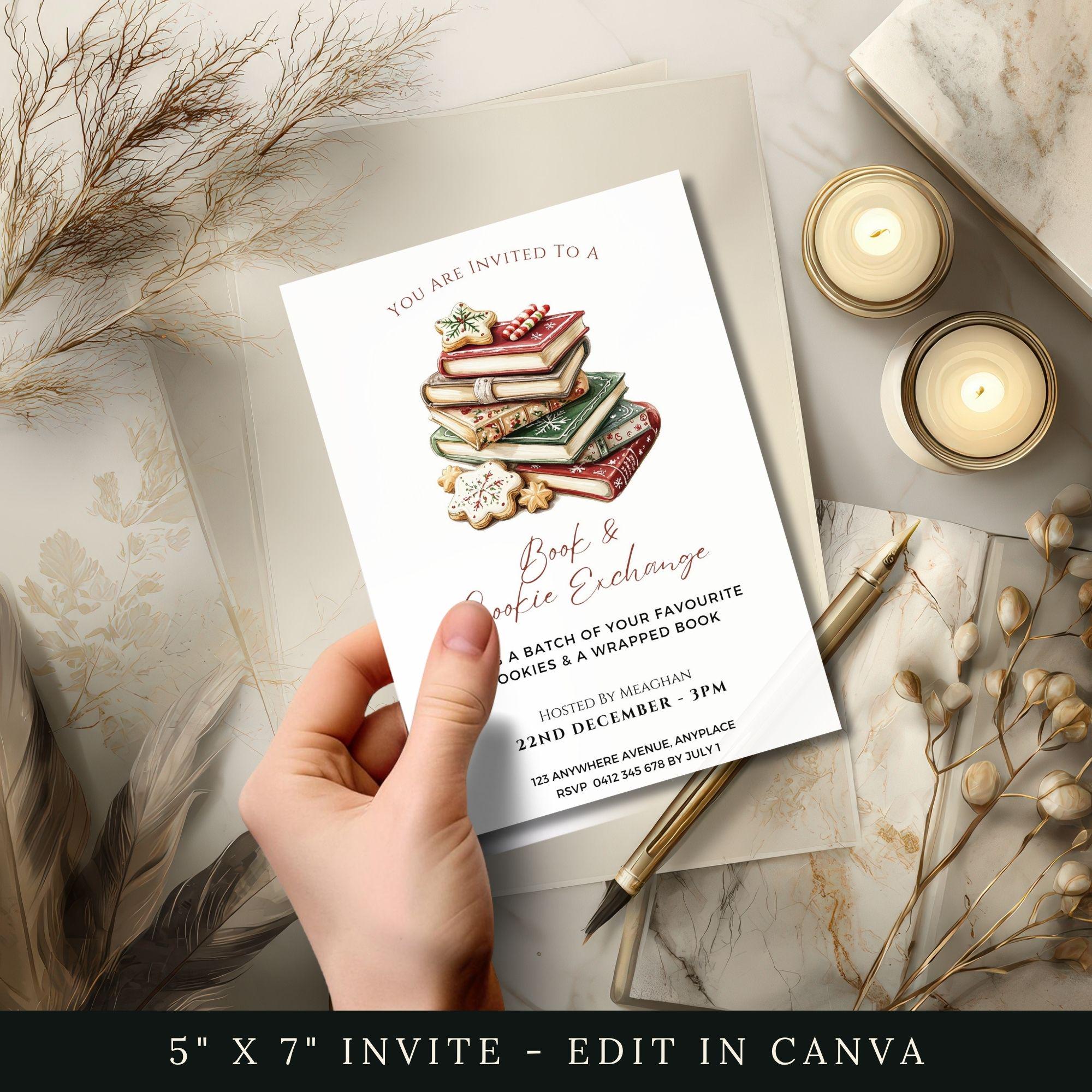 Book Swap Invite Invite, Holiday Cookie Exchange, Editable Book Club ...