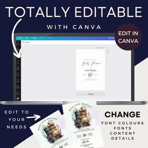 Book Club Meeting Invitation, CANVA TEMPLATE, Bookshelf Printable ...