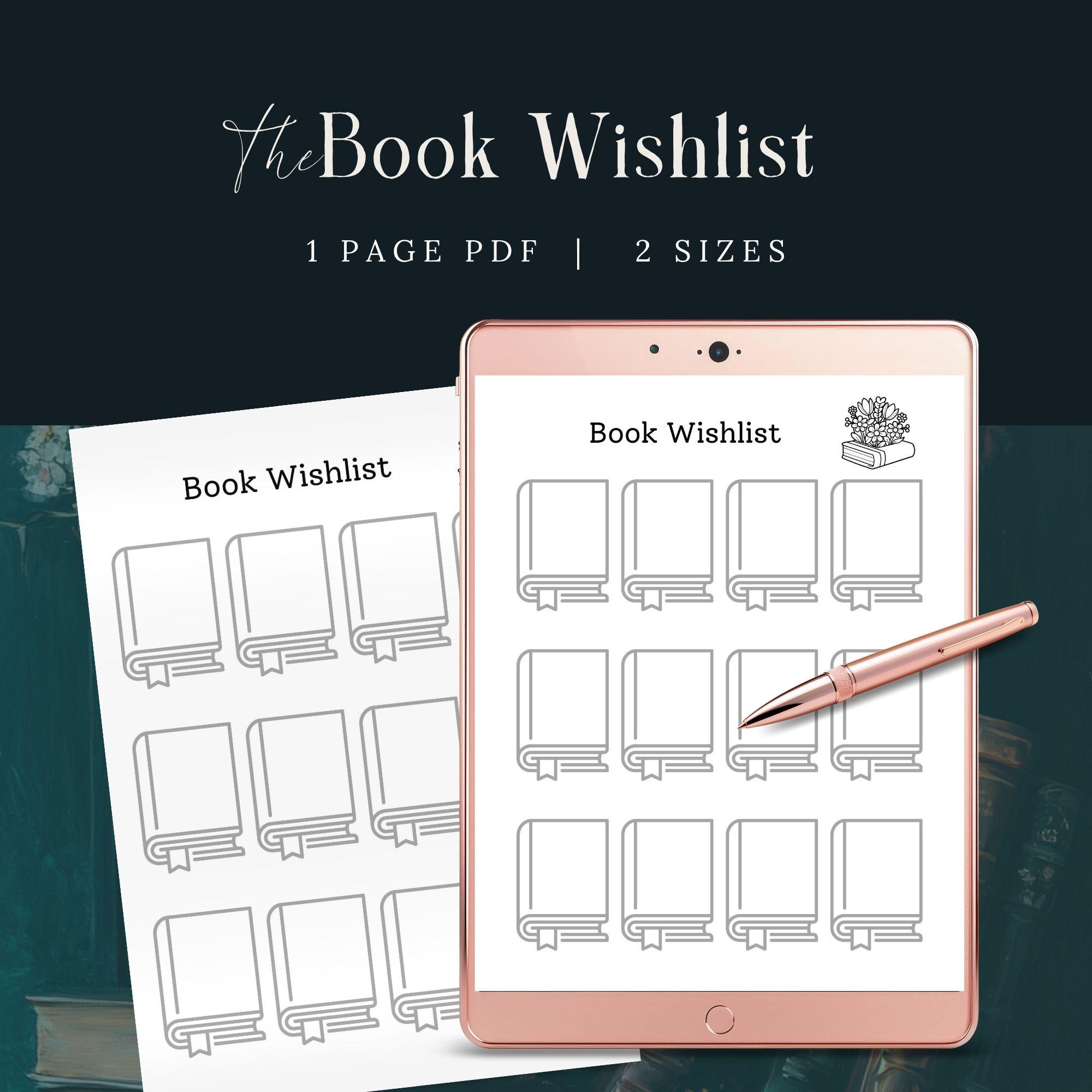 Book Wish List Printable, INSTANT DOWNLOAD, Book Club Kit Journal ...