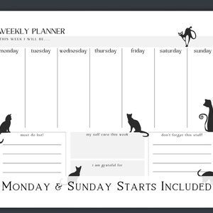 Printable Weekly Organiser, Cat Planner, Week Planner, PDF Weekly ...