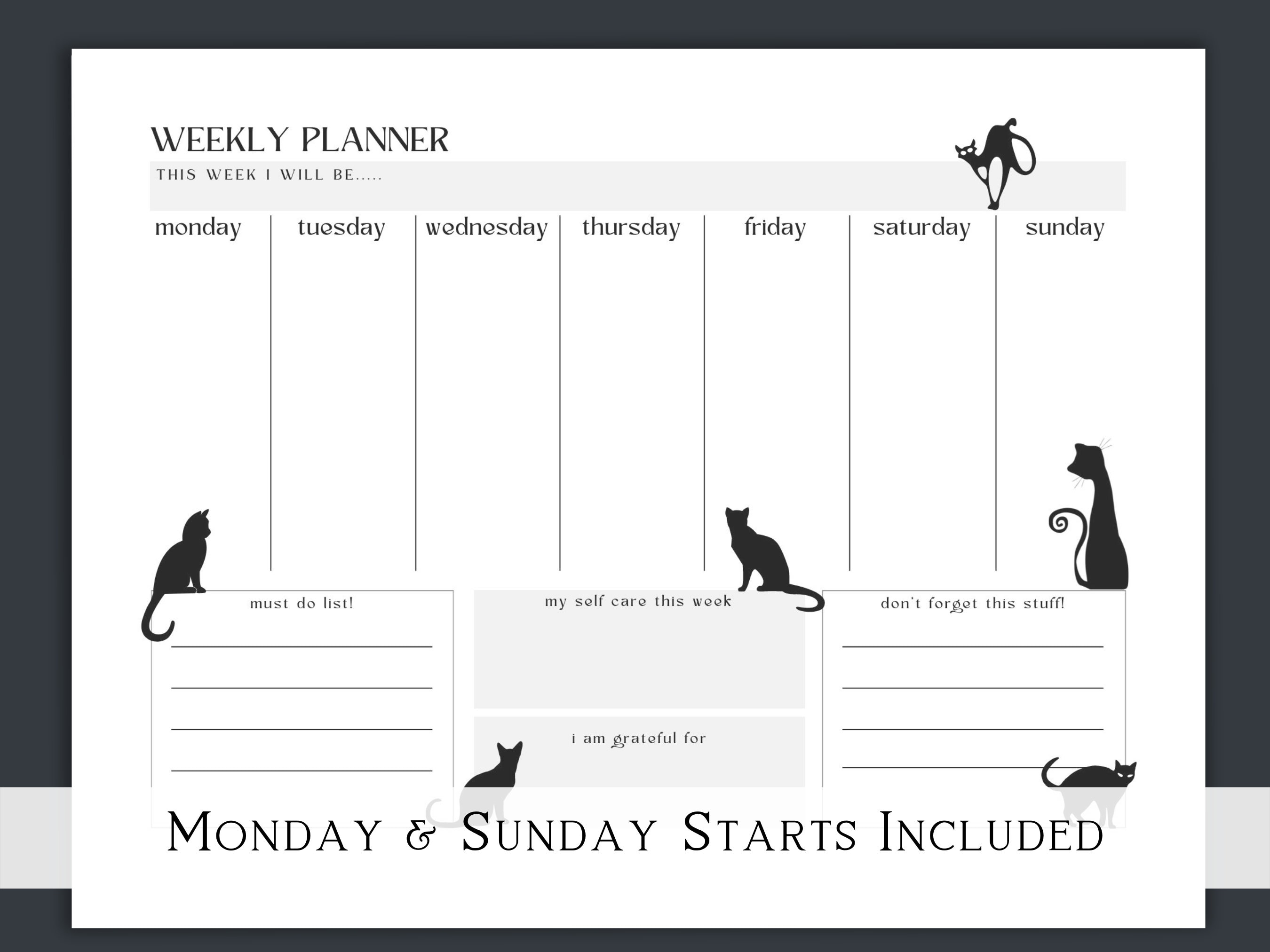Printable Weekly Organiser, Cat Planner, Week Planner, PDF Weekly ...