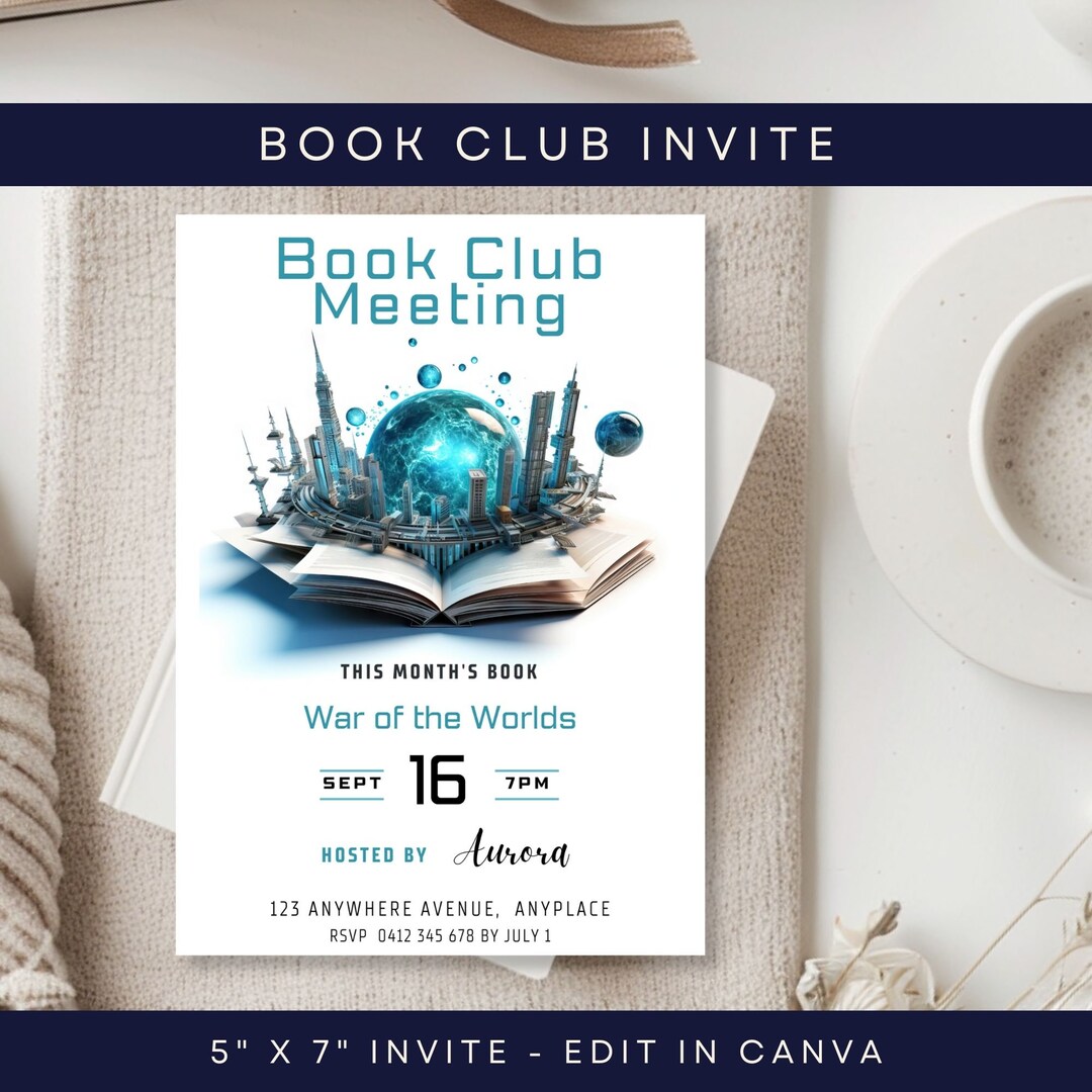 Sci Fi Book Club Invitation, CANVA TEMPLATE, Book Club Printable ...