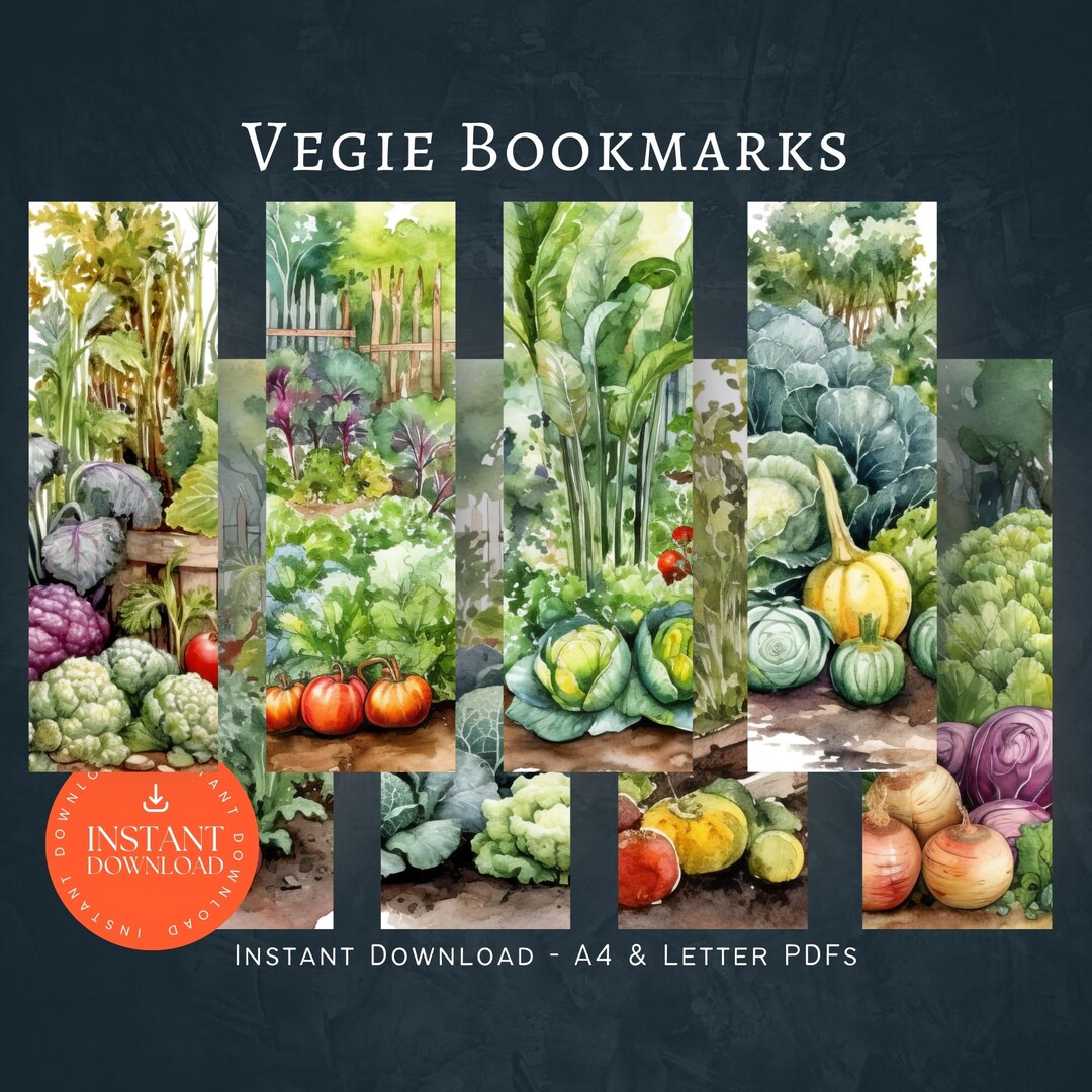 Garden Book Bookmarks, INSTANT DOWNLOAD, Vegetable Bookmarks, Book ...