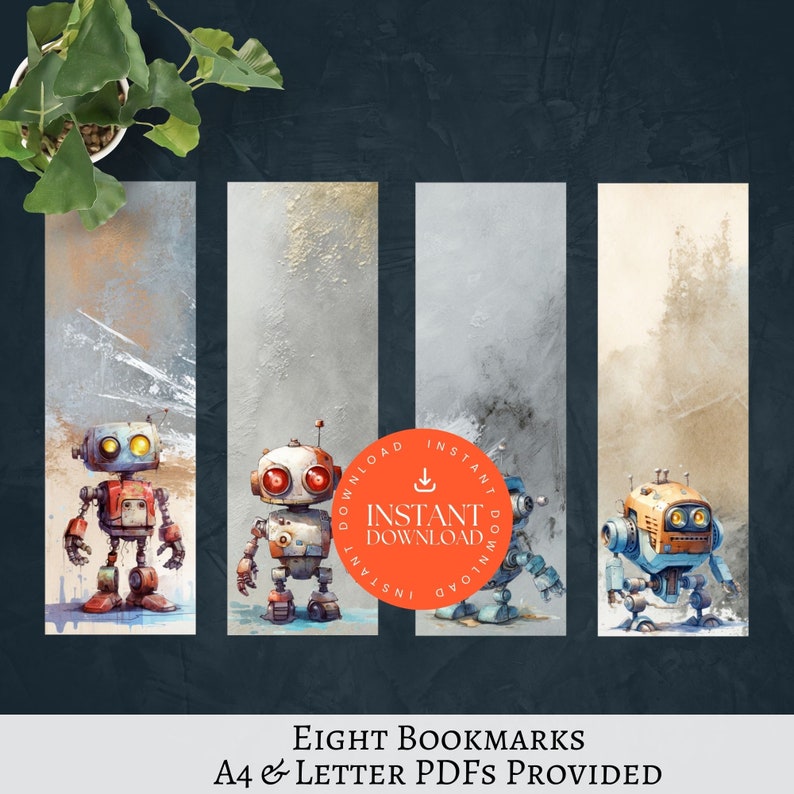 Robot Book Bookmarks INSTANT DOWNLOAD Childrens Bookmarks - Etsy